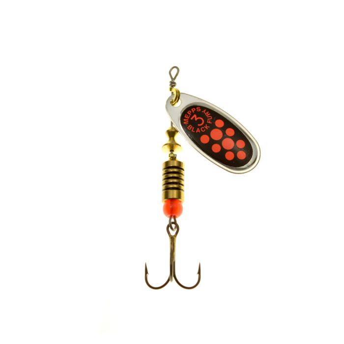 Mepps Black Fury Spinner, silver with red dots, pesca a spinning
