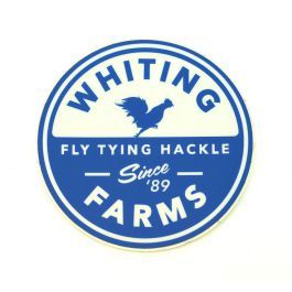 Whiting Farms Logo Sticker, Round Blue, Fly Fishing